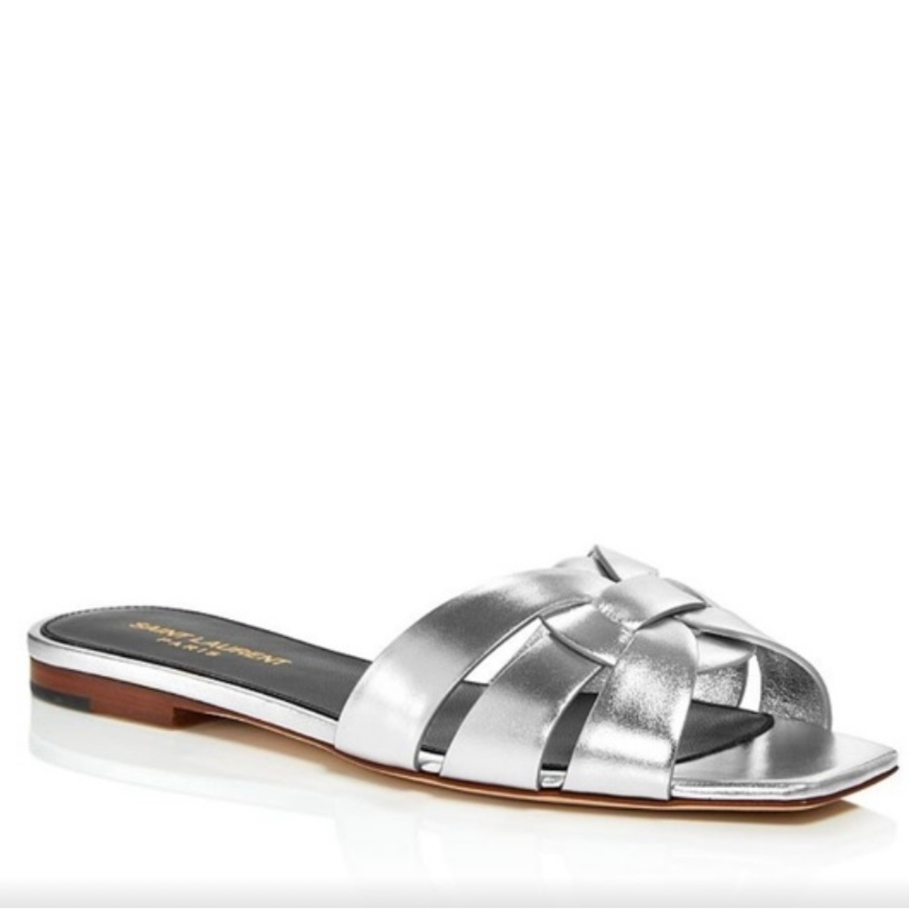 Saint Laurent Metallic Silver Slides - Gem